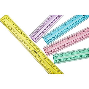 hand2mind 12 inch Multicolored, Transparent, Semiflexible Safe-T Plastic Rulers (Pack of 10)