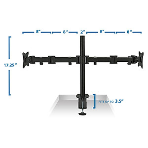 Mount-It! Dual Monitor Mount | Double Monitor Desk Stand Arm | Two Articulating Arms Fit 2 Screens 17 19 20 21 22 24 27 Inch Computer | VESA 75 100 Compatible Displays | C-Clamp Base