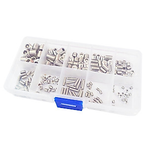 200PCS 304 Stainless Steel Cup Point Grub Set Screws Assortment Kit,M3M4M5M6M8 self Tapping Screws for Metal, Metric Bolt Assortment Hardware Sizes - Ideal for Home Repairs & Fixtures