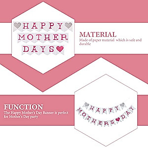 ABOOFAN Happy Mothers Day Banner Mothers Day Bunting Garland with Glitter Hearts Design for Mother’s Day Party Decoration Supplies