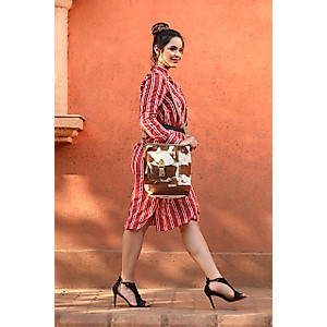 Myra Bag Nut Brown Upcycled Canvas & Cowhide Shoulder Bag S-1463