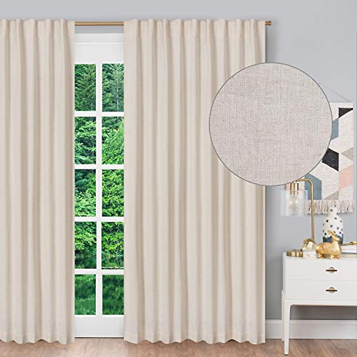 Window Panels Curtain 50x96 inch Natural, Set of 2,Farmhouse Curtain, Tab Top Curtains, Room Darkening Drapes, Curtains for Bedroom, Curtains for Living Room, Curtains 30% Linen,70% Cotton.