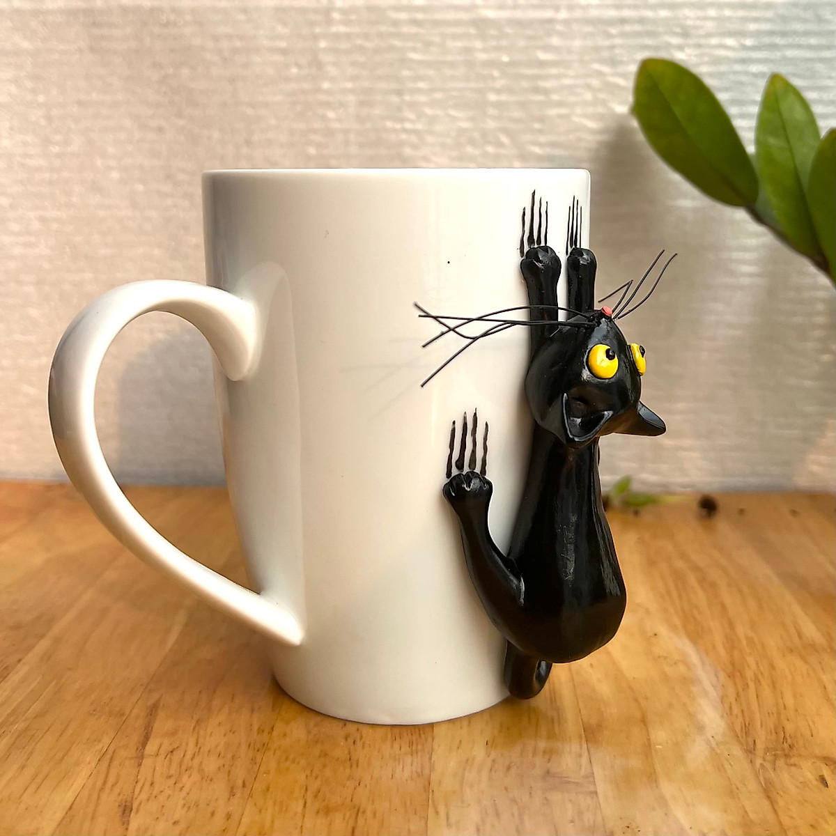 DongNaiWin 15 Oz 3D Black Cat Ceramic Coffee Mug - Black Cat Mom Mug -Mother's Day Cup for Cat Lovers - Funny Black Cat Whiskered Kitchen Decor For Cat Mom