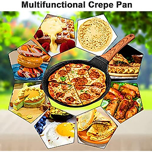 Aoorun Crepe Pan, Pancake Pan, Dosa Tawa Pan Nonstick Flat Griddle Frying Skillet Pan with Granite Coating & Solid Wood Handle for Omelette, Tortillas, Induction Compatible, 10 Inch