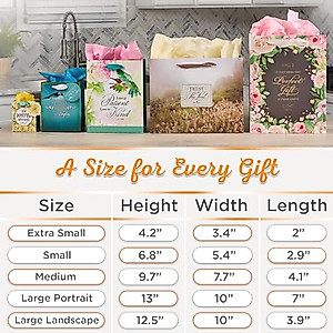 Christian Art Gifts Large Landscape Gift Bag for Moms w/Greeting Card & Tissue Paper Set: More Precious Than Rubies - Prov. 3:15 Inspirational Bible Verse for Mother's Day, Birthdays, Blue/Pink, Large