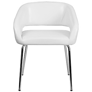 Flash Furniture Fusion Series LeatherSoft Upholstered Side Reception Chair, Retro Padded Lounge Chair for Living Room or Office, White