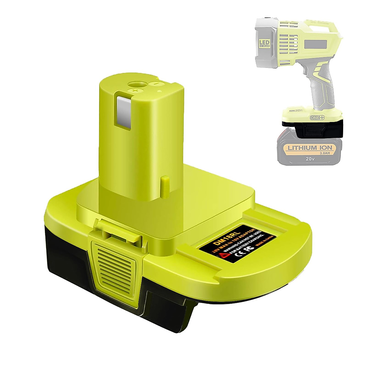 DM18RL Battery Adapter for Dewalt & for Milwaukee to for Ryobi Battery Adapter, Convert for Dewalt 20V Llithium Battery to for Ryobi Tool 18V P105 P107 P108 Battery with 5V 2.1A USB Charge