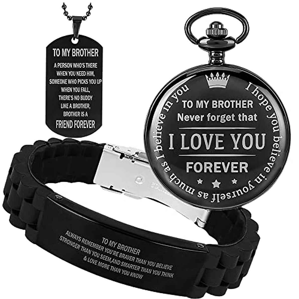 Brother Gifts from Brother,Brother Pocket Watch from Sister,Brother Bracelet,Brother Necklace for Brother,Brother to Brother Gifts,Pocket Watch Gifts for Brother,Bracelet Gifts for Brother