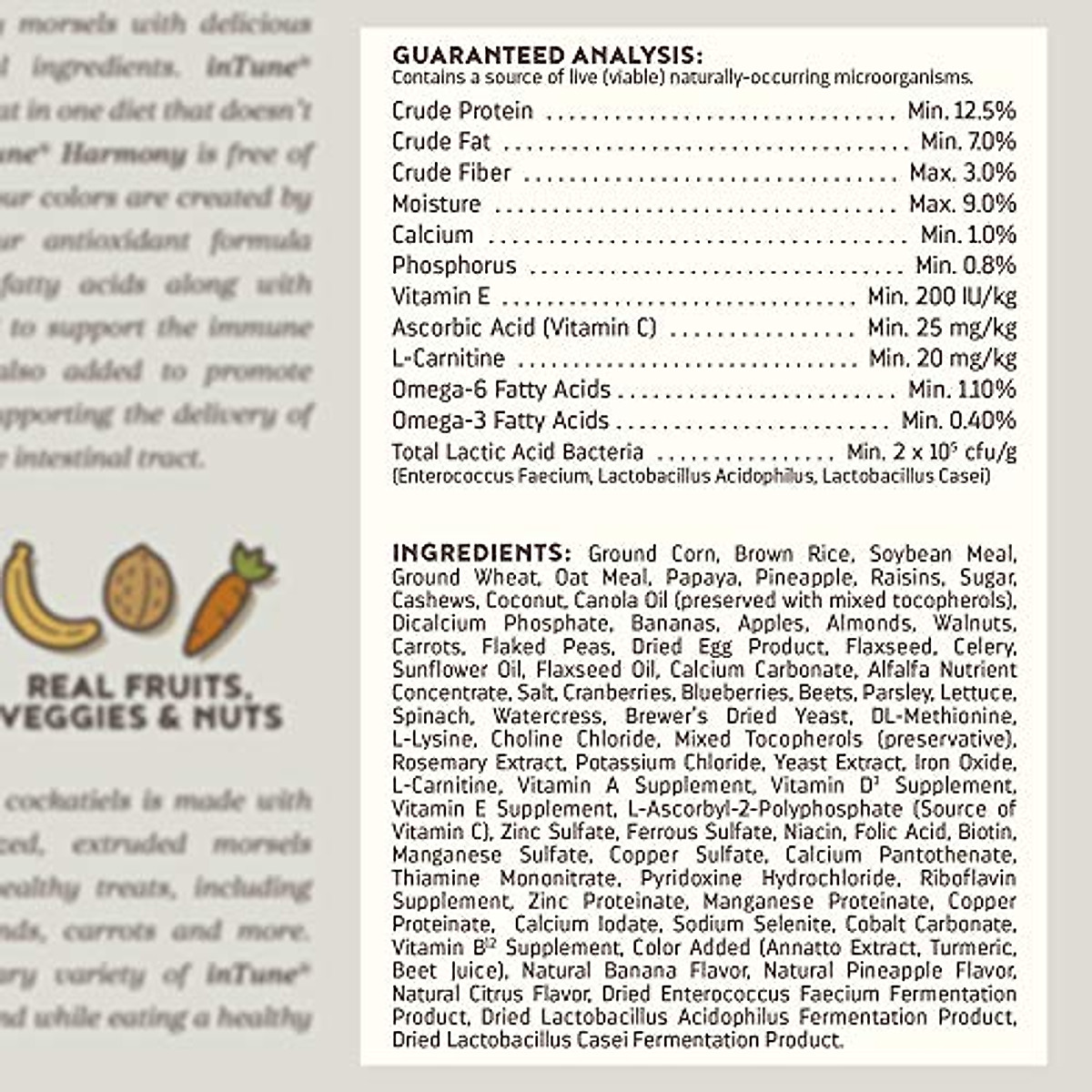 Intune Harmony Conure, Cockatiel, Lovebird and Parrot Food 2Lb, Multicolor (038219)