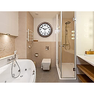 45MinST 12 Inch Indoor/Outdoor Retro Round Waterproof Wall Clock with Thermometer, Silent Non-Ticking Battery Operated Quality Quartz Wall Clock Home/Patio Decor(Bronze)