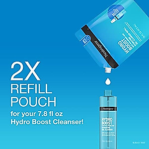 Neutrogena Hydro Boost Lightweight Hydrating Facial Cleansing Gel, Gentle Face Wash & Makeup Remover with Hyaluronic Acid, Hypoallergenic & Non Comedogenic, Refill Pouch, 16 fl. oz