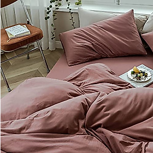 DONEUS Brick Red Duvet Cover Queen Size, 100% Jersey Knit Duvet Cover Set Solid Red Bedding Set Luxury Soft Comforter Cover 3 Pieces with Zipper Closure, 1 Duvet Cover 90x90 inches and 2 Pillow Cases