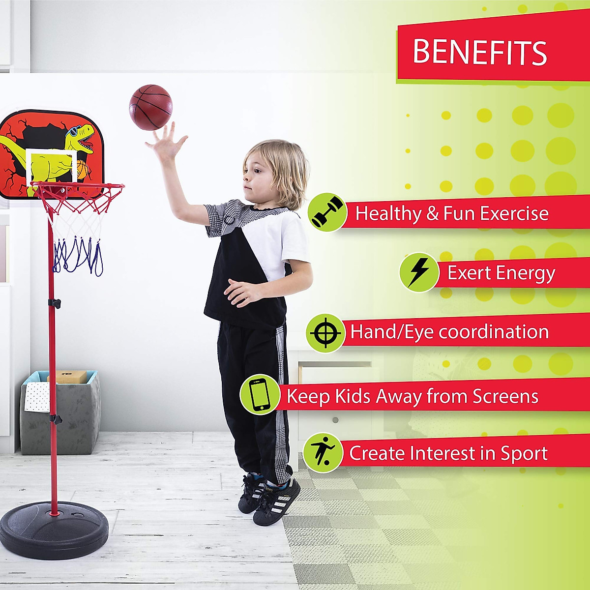 whoobli Basketball Hoop for Kids Ages 3-5 Years with Adjustable Height, Perfect for Mental & Physical Health of Kids, Indoor Sports Games for Toddlers, Toys Age 3 4 5; New 2023