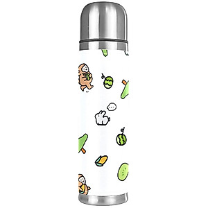 Stainless Steel Leather Vacuum Insulated Mug Monkey Thermos Water Bottle for Hot and Cold Drinks Kids Adults 16 Oz