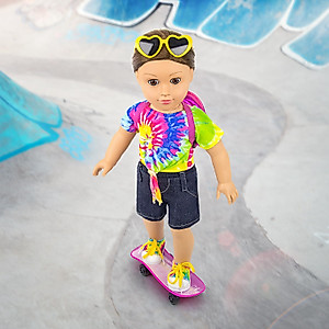 Ecore Fun 9 PCS 18 inch Doll Clothes and Accessories Set Included Doll Clothes Skateboard Backpack Shoes Etc Perfect for 18 inch Girl Dolls for Your Child