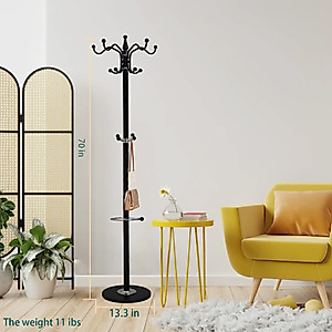 Sifenma Vertical Metal Coat Rack Stand with Marble Base, Clothes Tree, 15 Hooks for Hanging Coats, Jackets, Bags, Home Entrance Hat Hanger Organizer, Umbrella Tree, Freestanding Hall Tree(Black)
