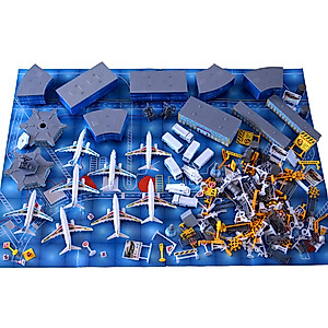 International Airport Assembled Toy 8 Planes and 8 Vehicles 200 Pieces Aircraft Model Playset Simulated Scene