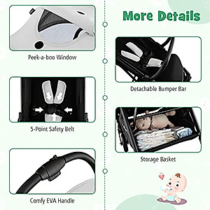 BABY JOY Lightweight Baby Stroller, Compact Travel Stroller for Airplane, Infant Toddler Stroller w/Adjustable Backrest & Canopy, Storage Basket, Self Standing Gravity Fold, Aluminium Frame (Gray)