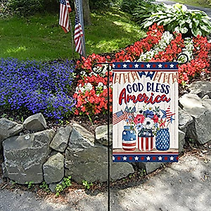 Baccessor Memorial Day Patriotic Garden Flag Double Sided 4th of July God Bless America Flower Vase Independence Day Yard Flag Outdoor Outside Holiday Decoration 12.5x18 Inch