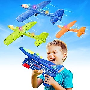 LERJIAUS 3 Pack Airplane Launcher Toys, 2 Flight Modes Foam Glider Catapult Plane Boys Toy, Easter Gifts for 4 5 6 7 8 9 10 11 12 Year Old Boys Girls Kids