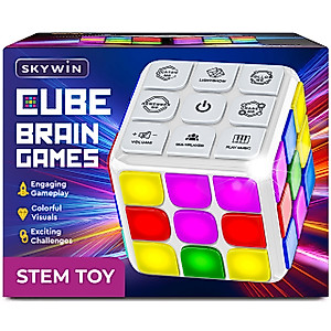 Skywin Puzzle Cube Game (White) - Flashing Cube Handheld Electronic Games Stem Toy - Fun Memory Games & Brain Games for Adults and Kids