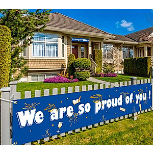 Graduation Banner 2 Pack, Blue Congrats Grad Banner & We are So Proud of You Graduation Backdrop, 71" x 16" Graduation Party Supplies 2022 Congrats Grad Decorations for Yard, Outdoors & Indoors