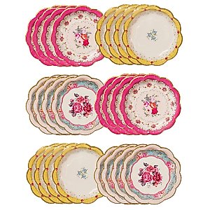 Talking TablesVintage Floral Paper Plates Pack of 24 - Pink, Blue, Yellow, Scalloped Edge, Truly Scrumptious, Disposable Tableware For Birthday, Garden Party, Afternoon Teas, Baby Shower, Wedding