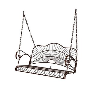 MTFY Upgraded Metal Porch Swing Chair, Outdoor Patio Hanging Porch Swing Bench Chairs, Vintage Heavy Duty 2-Person Steel Swing Hanging Chair for Patio Garden Bench Backyard - Chair,Dark Brown