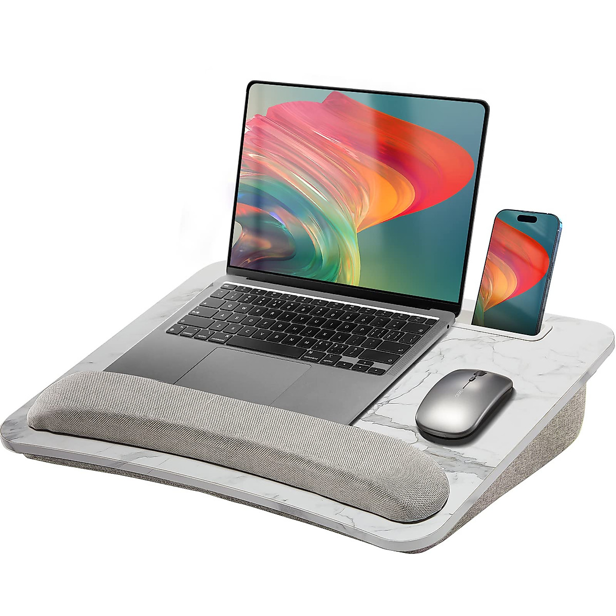 HUANUO Lap Laptop Desk - Portable Lap Desk with Pillow Cushion, Fits up to 15.6 inch Laptop, with Anti-Slip Strip & Storage Function for Home Office Students Use as Computer Laptop Stand - Marble