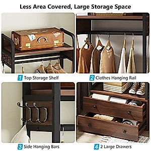 Tribesigns Freestanding Closet Organizer Small Clothes Rack Coat Rack with Drawers and Shelves, Heavy Duty Small Garment Rack Industrial Hall Tree for Hallway, Entryway, Bedroom