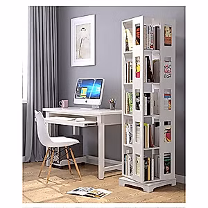 foriy 5 Tier Rotating Bookshelf for Kids Adults Square 360° Revolving Bookcase Bookshelf Corner Bookshelf for Small Space Floor Standing Storage Display Rack for Home Office Study Room Bedroom White