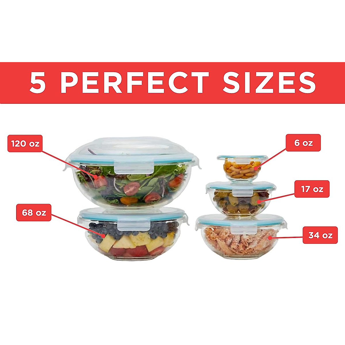 EatNeat 8 pc Round Glass Food Storage Containers With Lids – Premium Glass Meal Prep Containers, Kitchen Food Storage Containers, Clear Lunch Box, Containers For Food, Food Containers for Organizing