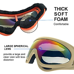 LJDJ Ski Goggles, Pack of 4 - Snowboard Adjustable UV 400 Protective Motorcycle Goggles Outdoor Sports Tactical Glasses Dust-Proof Combat Military Sunglasses for Kids, Boys, Girls, Youth, Men, Women
