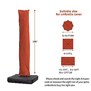 PURPLE LEAF Cantilever Umbrella Cover with Zipper Out Door Umbrella Medium Patio Umbrella Cover, Brick Red