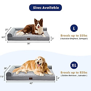 WESTERN HOME Large Orthopedic Dog Beds Sofa - Large/Extra Large Dogs Beds, Eggs Crate Foam Couch Large Pet Bed with Waterproof Washable Cover, Faux Fur Velvet Sofa Dog Bed, Grey