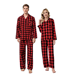 Family Plaid Pajamas Set, Baby Toddler Little Boy's Girl's 2-Piece Button Down Sleepwear Pjs, Black Red, 9-10 Years=Tag 150
