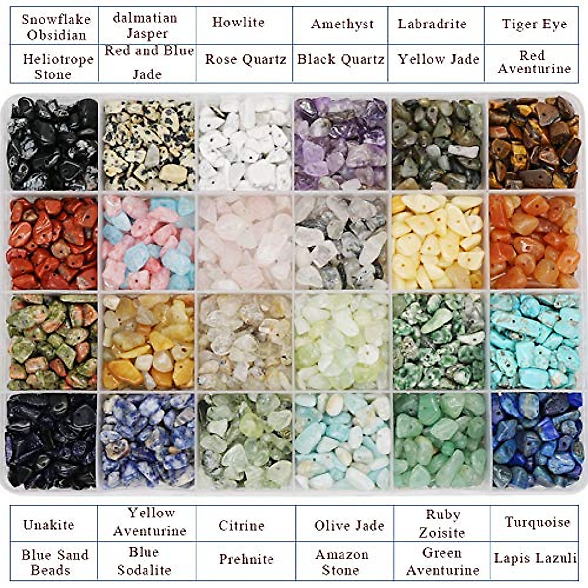 Civilipi 24 Color Gemstone Beads Natural Stones Chip Bead Irregular Shaped Bead Crystal Quartz Stone for DIY Earring Bracelet Necklace Making for Gift