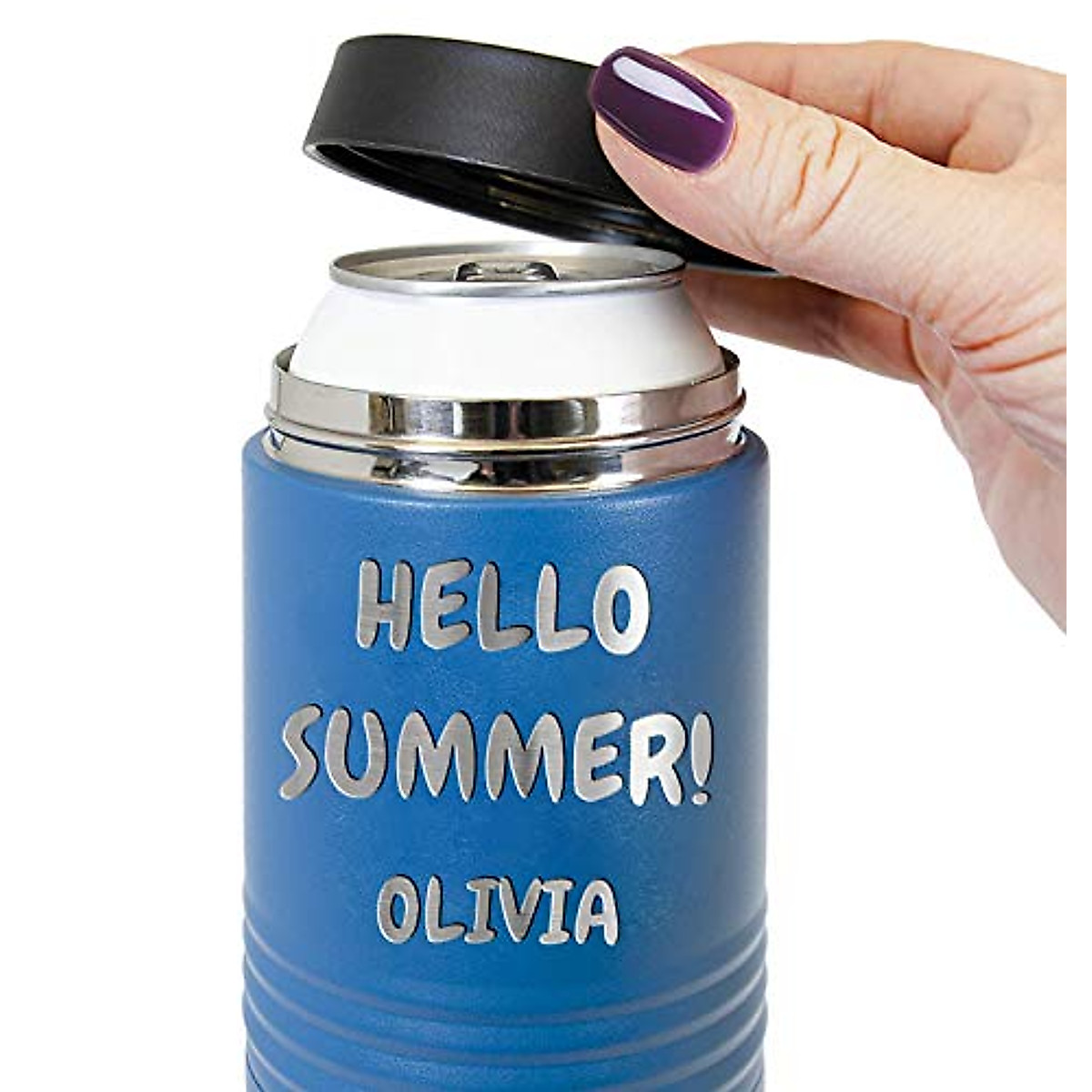 Personalized Stainless Steel Engraved Insulated Beverage Holder Customized Can Cooler with Custom Name Text – Wedding, Birthday, Corporate Gift (Light Purple, Slim)