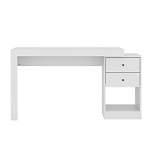 Techni Mobili Expandable Desk with Storage Drawers & Open Shelf - Expands from 47 Inch to 57 Inch - White Computer Desk with Printer Space - Modern Home Office Table with Drawers Blanco Collection