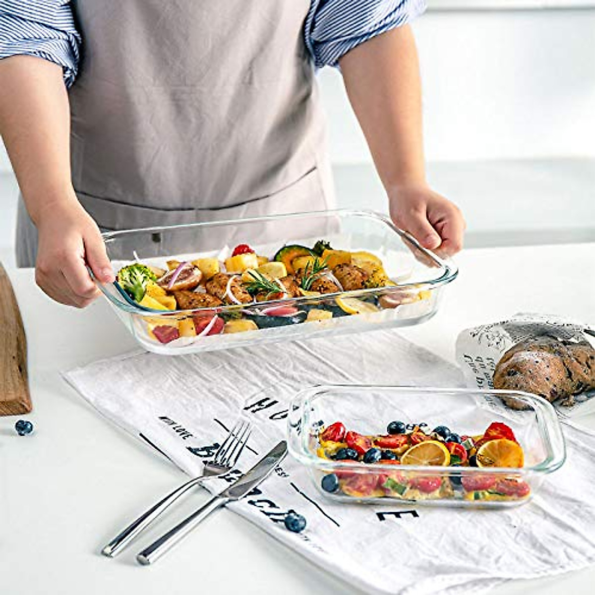 8-Piece Deep Glass Baking Dish Set with Plastic lids,Rectangular Glass Bakeware Set with BPA Free Lids, Baking Pans for Lasagna, Leftovers, Cooking, Kitchen, Freezer-to-Oven and Dishwasher, Gray