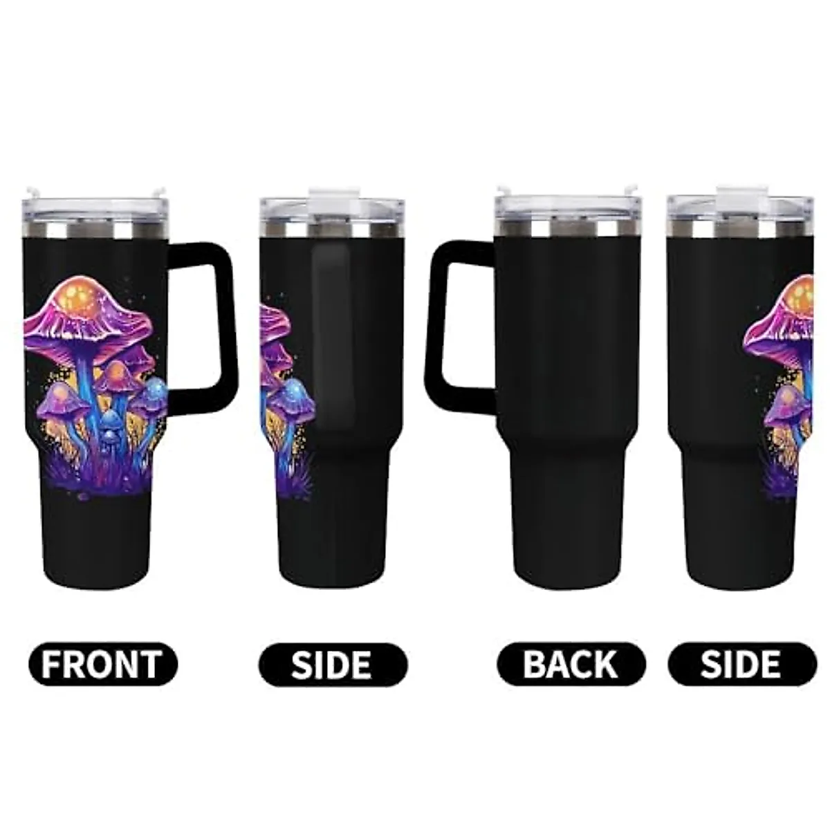 Magic Mushrooms 40OZ Tumbler Stainless Steel Travel Mug Water Bottle Car Cup Tea Cups with Lid Black-style