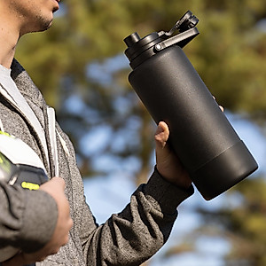 Hydrapeak Adventure 67oz Insulated Water Bottle with Handle, Large Stainless Steel Thermos with Matching Rubber Boot, Double Wall Insulation Keeps Drinks Cold for 60 Hrs and Hot for 30 Hrs (Black)