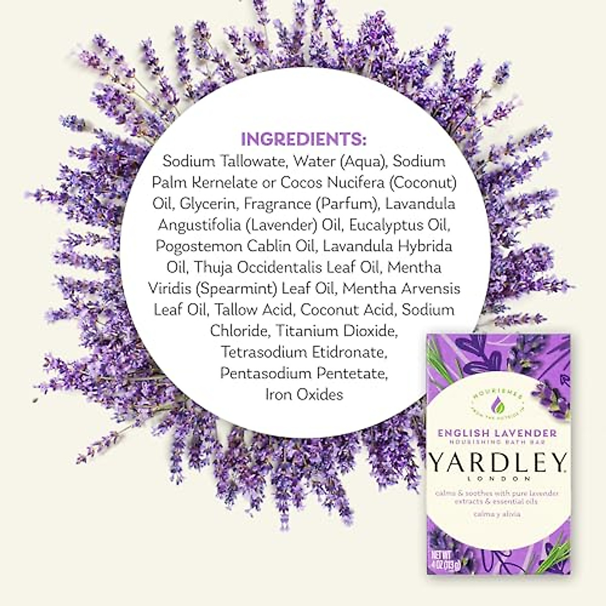Yardley London Nourishing Bath Soap Bar English Lavender, Calms & Soothes with Pure Lavender Extracts & Essential Oils 4.0 oz Bath Bar, 2 Soap Bars