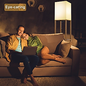 MOFFE Column Floor Lamp with Shelves, Modern Shelf Floor Lamp with 9W LED Bulb, 3 Tier Storage Display Standing Reading Lamp Narrow Corner Nightstand Light for Bedroom Living Room, Walnut