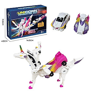 Transforming Car Robot Toys, Unicorn Racing Car Set, Boys and Girls, Automatic Deformation, Magnetic Connections, Educational, Collision to Magical Unicorns, Birthday Party (Pink)…