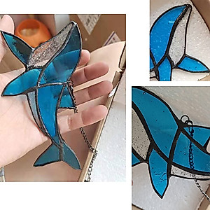 Mollytek Stained Glass Window Hangings Flying Dolphin Shaped Stained Glass Suncatcher Panel for Window Wall Patio Car Garden Haning Ornament with Chain,Home Decor Gifts for Mom, Dolphin Lovers