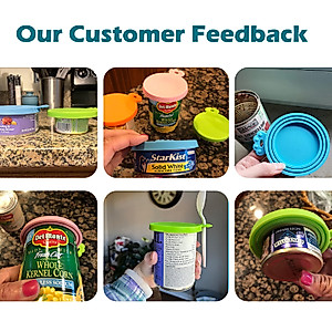 PetBonus 5 Packs Silicone Pet Can Lids, Dog Cat Food Can Cover, Universal Size Can Tops, 1 fit 3 Standard Size Food Cans, BPA Free Dishwasher Safe (Blue, Green, Orange, Pink, Yellow)