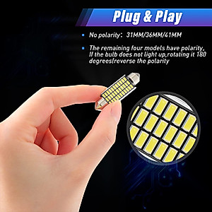 Tallew 42 Pieces Interior Car LED Dome Light 28 mm 31 mm 36 mm 41 mm BA9S T5 T10 Bulb Kit LED Dome Light for Car Interiors Map Dome Trunk Cargo Door Courtesy License Plate(White)