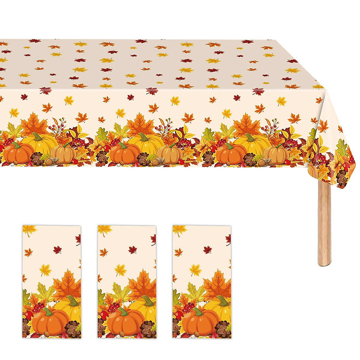 BEFANTST 3 Pieces Thanksgiving Disposable Tablecloth, 54 x 108 Inch Rectangle Waterproof Plastic Fall Thanksgiving Theme Tablecloth for Harvest Party Table Decoration