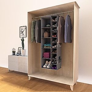 coastal rose Hanging Shoe Closet Storage Organizer, 15 Sections Closet Organizers and Storage Shelves Shoe Rack Holder Hanger, Grey